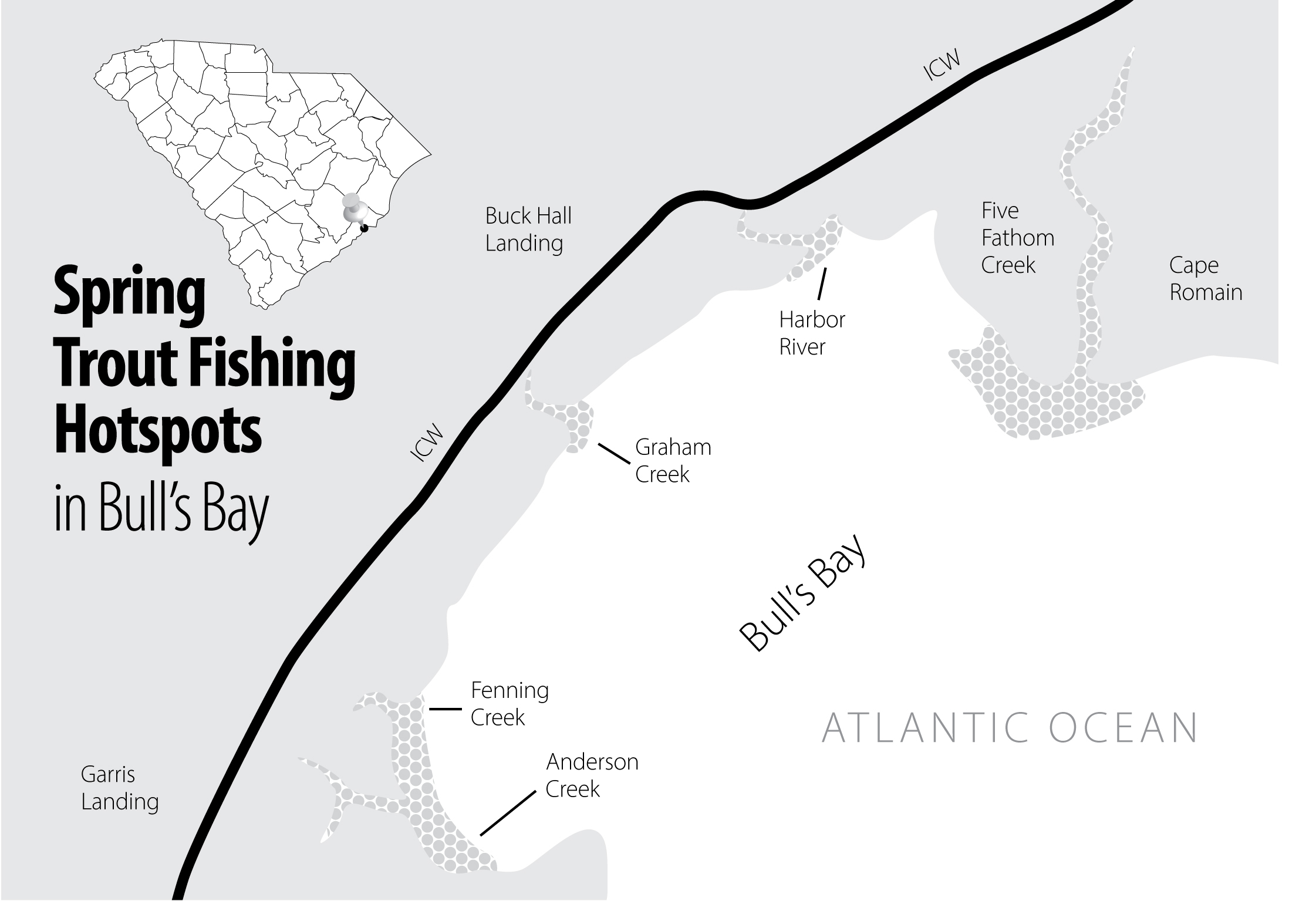 Bulls Bay is a great spot for spring South Carolina speckled trout.
