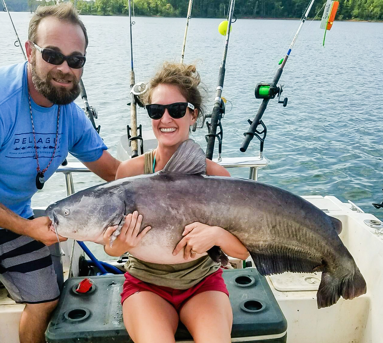 Lady angler catches 88-pound catfish from Kerr Lake